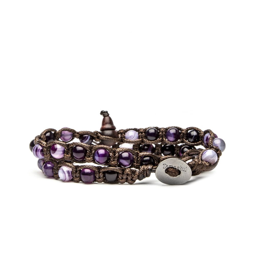 Tamashii Tibetan Double-stranded Purple Agate Striated Bracelet BHS600-85