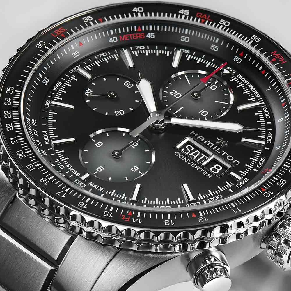 Orologio Hamilton Khaki Aviation Converter Auto Chrono Acciaio Nero 44 ...