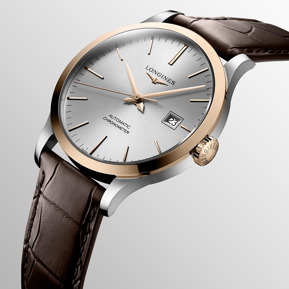 Longines Record Automatic Leather Watch Brown 40 mm L2.821.5.72.2