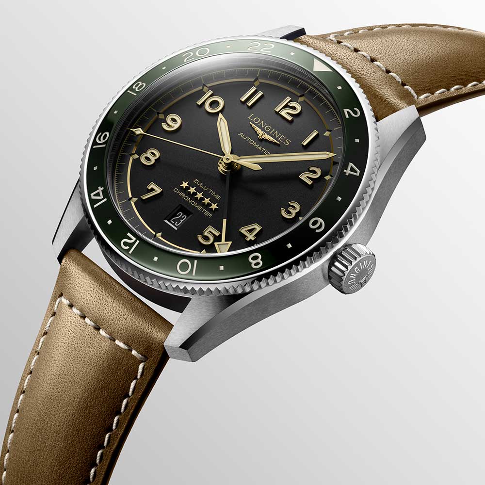 Longines Spirit Zulu Time Watch Automatic Anthracite Brown Leather 42 ...